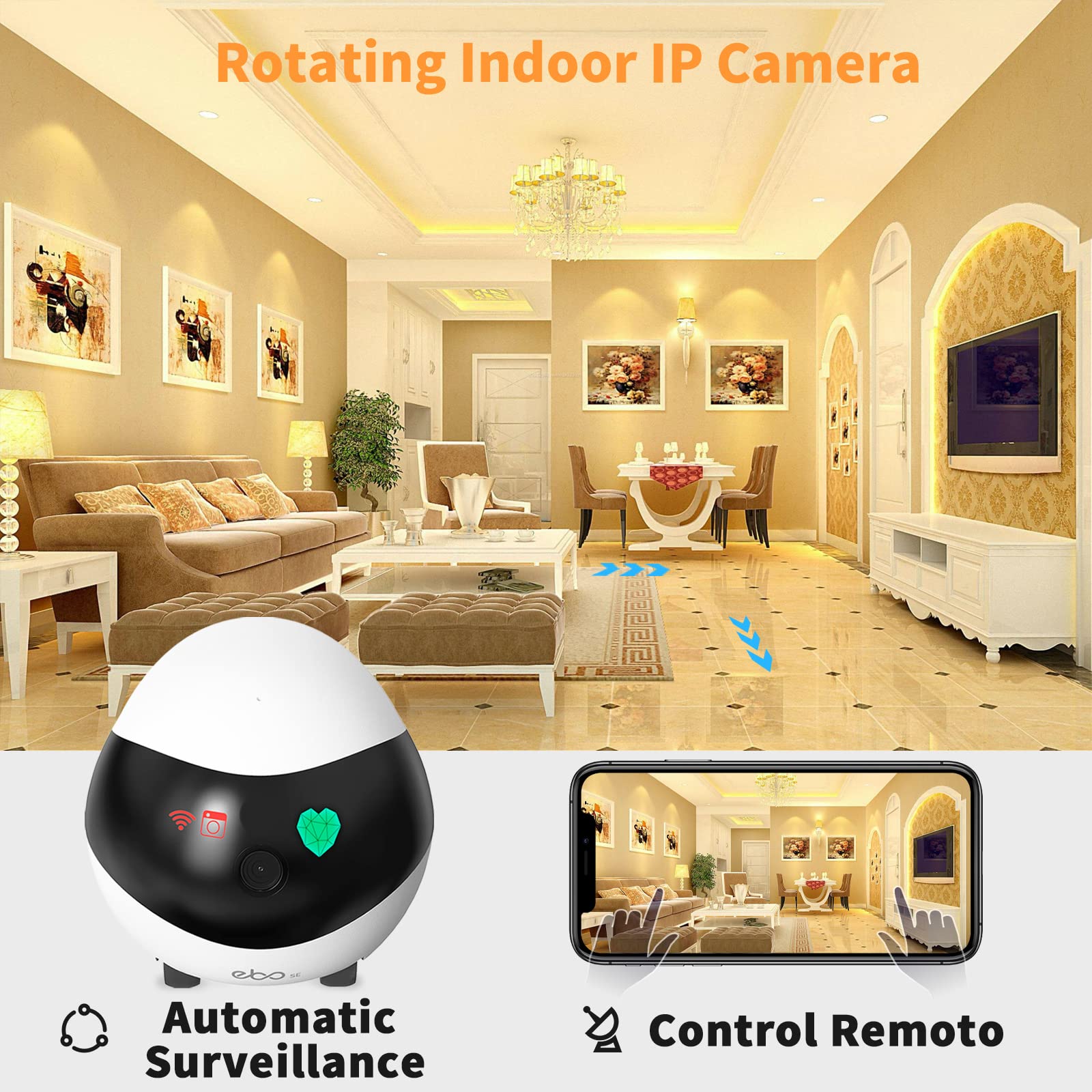 Truwelby Enabot Ebo SE Moving Home Security Camera, Indoor Pet Robot 1080P, with 2 Way Audio, Night Vision, Auto-Cruise, Self-Charging, Motion Detection IP Cam