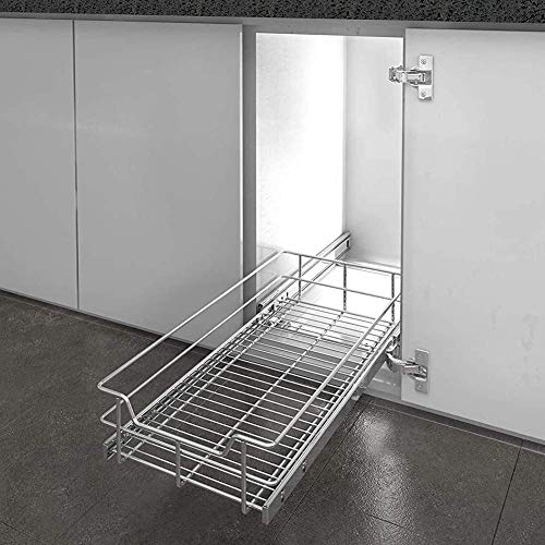 STORKING 2 Tier Wire Basket Pull Out Shelf Drawer Storage Organizer for Kitchen Base Cabinets Chrome-Plating (11x 22 x 5.3Inch, 1 Tier)