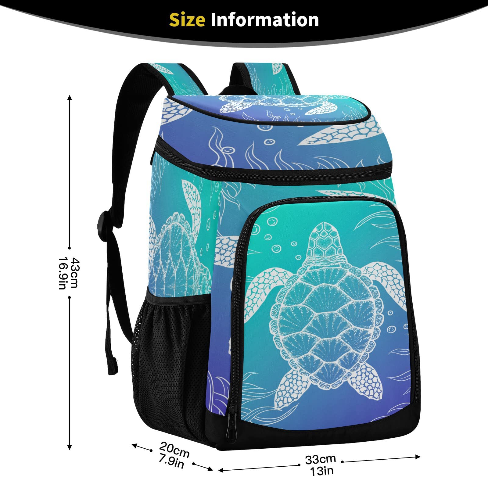 ALAZA Underwater Sea Turtle Seaweed Print Lunch Bag For Women Men,Reusable Portable Insulated Cooler Backpack With Adjustable Strap,Leak Proof Durable Lunch Box Backpack For Work Travel Beach Camping