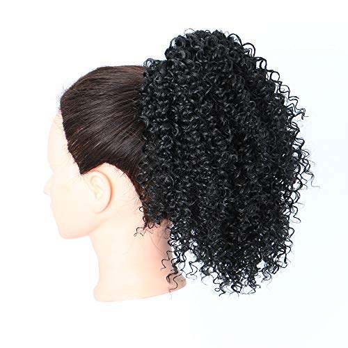 Vigorous Afro Drawstring Ponytail Kinky Curly Ponytail Drawstring Afro Puffs Curly Ponytail Extension for Women Synthetic 10 Inch Curly Ponytail (Black 1B#)