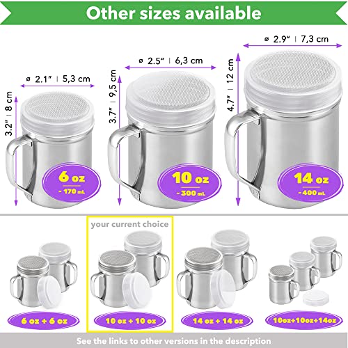 CUSINIUM Powdered Sugar Shaker Duster - With Handle - Cinnamon Shaker For Coffee Bar - Fine Mesh Dredge - 10 ounce, pack of 2 | Style: Fine