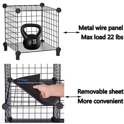 ANWBROAD Wire Cube Storage Organizer, 9 Cube Metal Grid, Wire Shelves Organizer, C grids Panels, Closet Organizer Shelves, Ideal for Bedroom Living Room Office 11.8β x 11.8β Black ULWT009B
