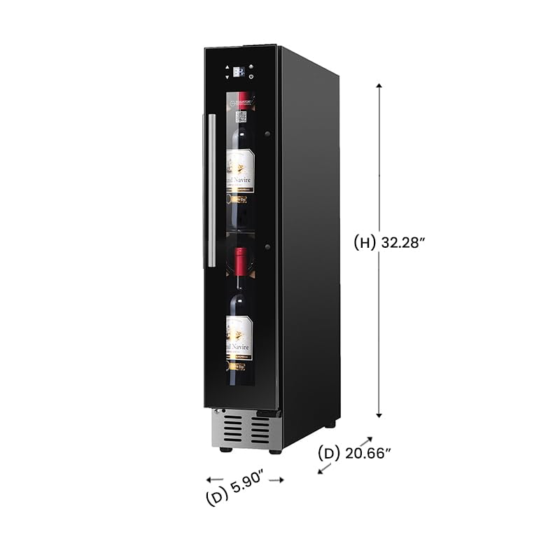 Equator 9 Bottle Wine Refrigerator with 7-Color LED Mood Lighting, Single-Zone, Freestanding/Built-in, Anti-UV Glass Door, 41°F-71.6°F Temperature Range, Touchpad Controls, Auto Defrost, 110V (Black)