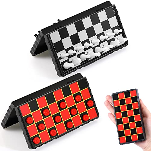 Charniol Magnetic Travel Chess Set Checkers with Portable Folding Chess Board Educational Toys for Family Board Games, 2 Pcs (Stylish Style)