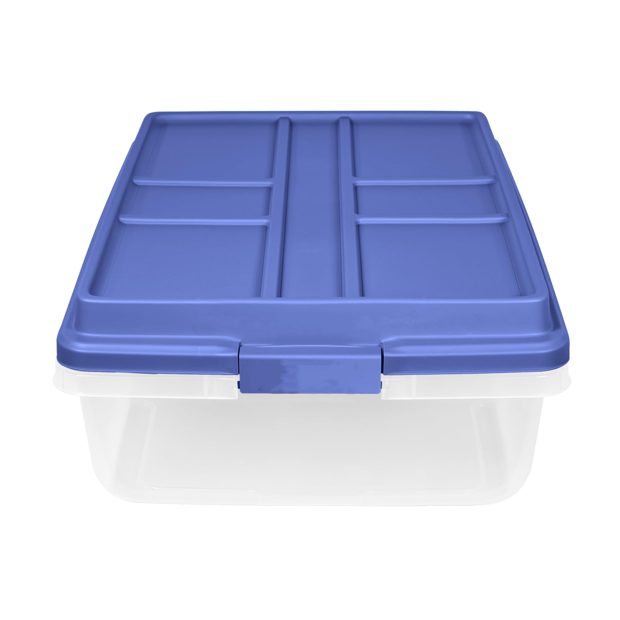 40 Qt. Clear Plastic Storage Bin with Blue HI-Rise Lid, 6 Pack