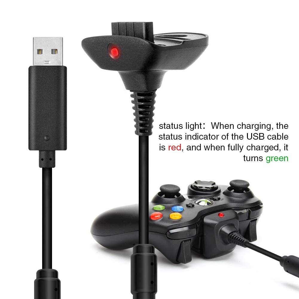 2Pack Charging Cable for Xbox 360 with Cable Ties, 6Ft Ring Game Controller USB Compatible with Microsoft Xbox360 / Xbox 360 Slim Game Controllers Charge and Play Kit