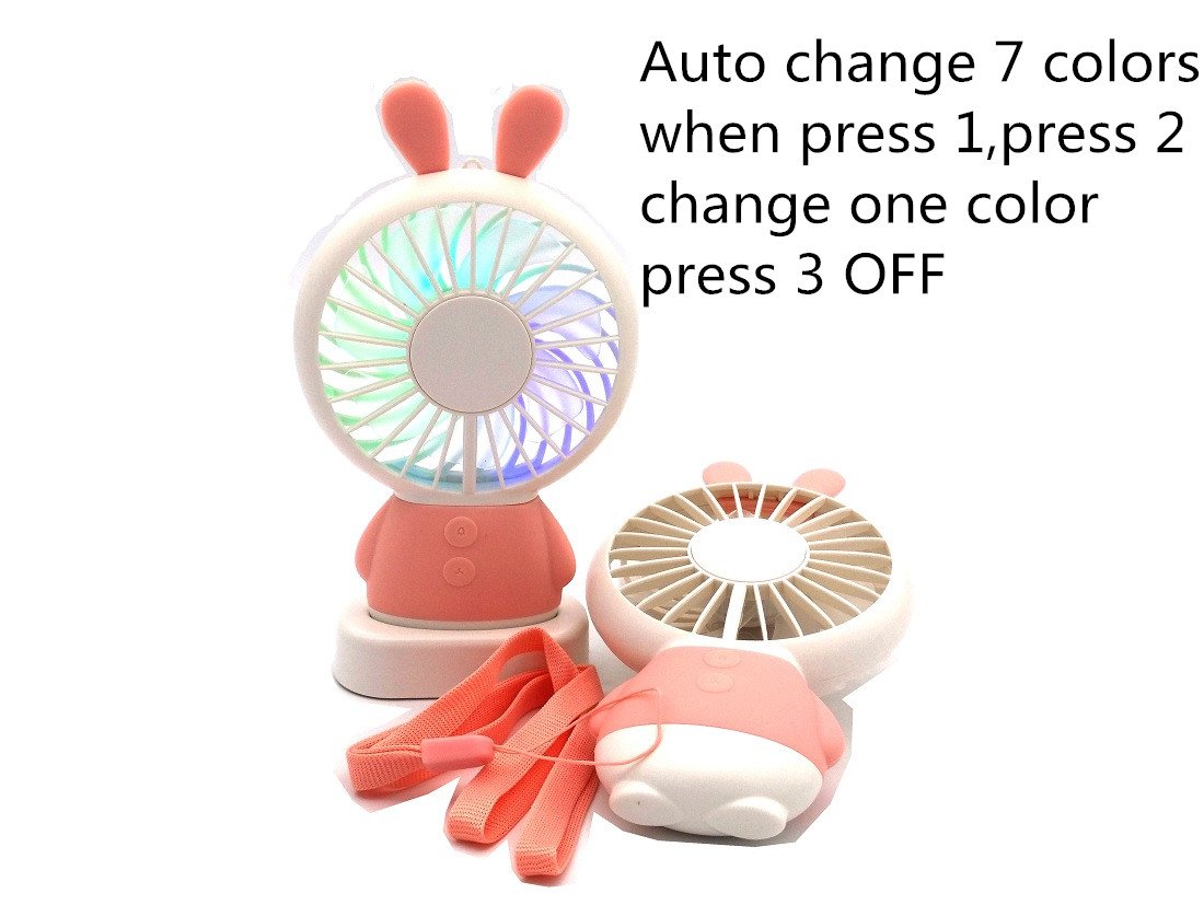 Alibuy Mini Handheld Table Fan USB Rechargeable Quiet Desk Fans,Battery Operated 2 Speeds with LED Colorful Lights for Hot Summer (Pink)