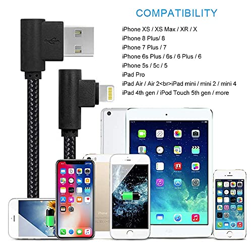 Osecet iPhone Charger 1ft 90 Degree Elbow 5 Pack MFi Certified Right Angle Lightning Cable 1 Foot Braided iPhone Charging Cable for iPhone 13 12 11 Pro X XS XR 8 Plus 7 6 5(Black,1 Feet)