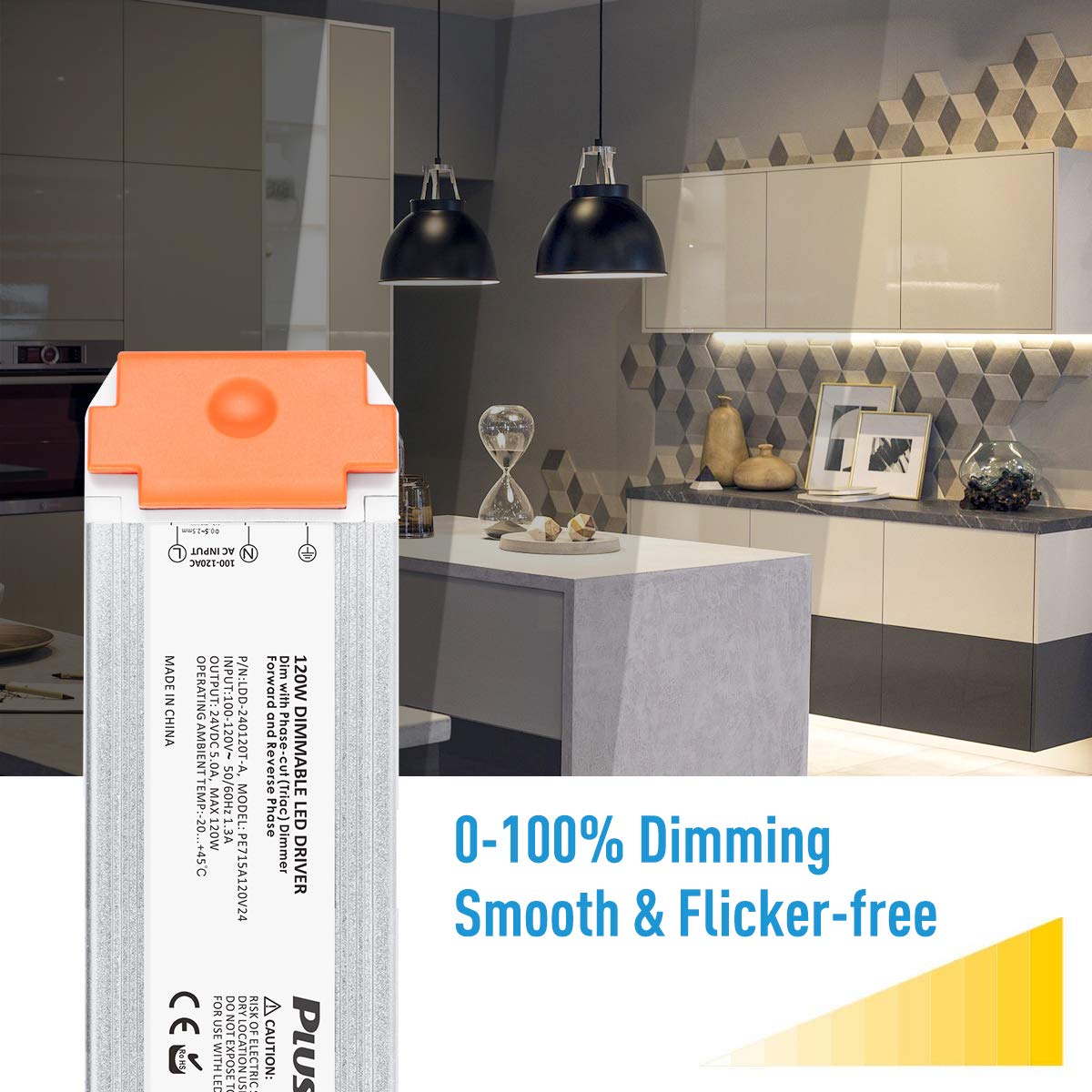 PLUSPOE 24V 120W Dimmable Led Driver, 110V AC to 24V DC Low Voltage Power Supply Dimming Transformer for 24V LED Strip Lights,Compatible with Lutron, Leviton and Other Wall Dimmer