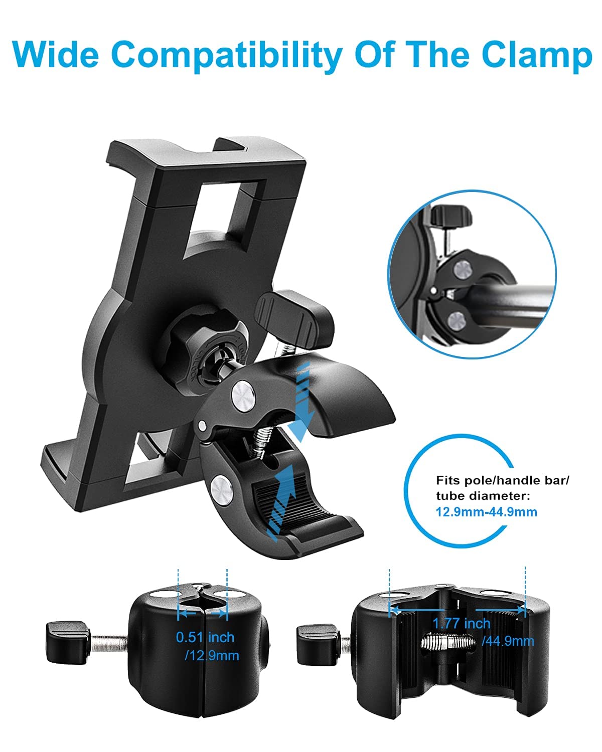 woleyi Spinning Bike Tablet Mount Holder, Indoor Stationary Exercise Bikes Tablet Clamp, Gym Treadmill Elliptical Tablet Stand for iPad Pro/Air/Mini, Galaxy Tab/Z Fold, iPhone and More 4.7-13" Devices