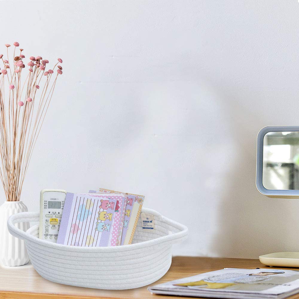 ICEBLUE HD White Mini Storage Basket 100% Natural Cotton Rope Storage Boxes Toy Bins Childrens Room Decor