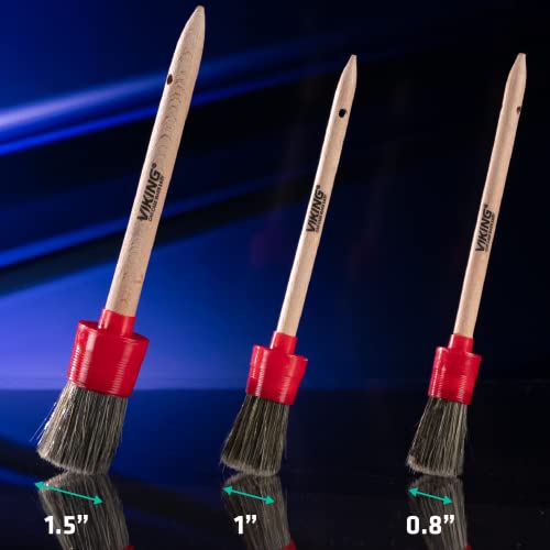 VIKING 3pk Multi-Purpose Car Detailing Brushes, 3 Head Sizes with Natural Boars Hair and Synthetic Fibers for Exterior and Interior Detailing, Red