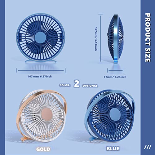 Chchmu USB Desk Fan Mini Desktop Table Fans 2 Speed Personal Quiet Fan with Strong Airflow Portable Cooling Fan with Head Adjustable for Home Bedroom Dormitory Office Table & Desktop, Gold