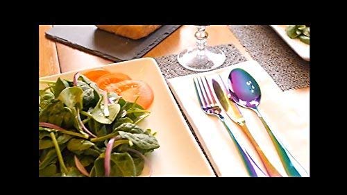 Lightahead 16pcs Rainbow colored Iridescent Stainless Steel Flatware Tableware Cutlery Set in attractive Black Gift Box (Multicolored)