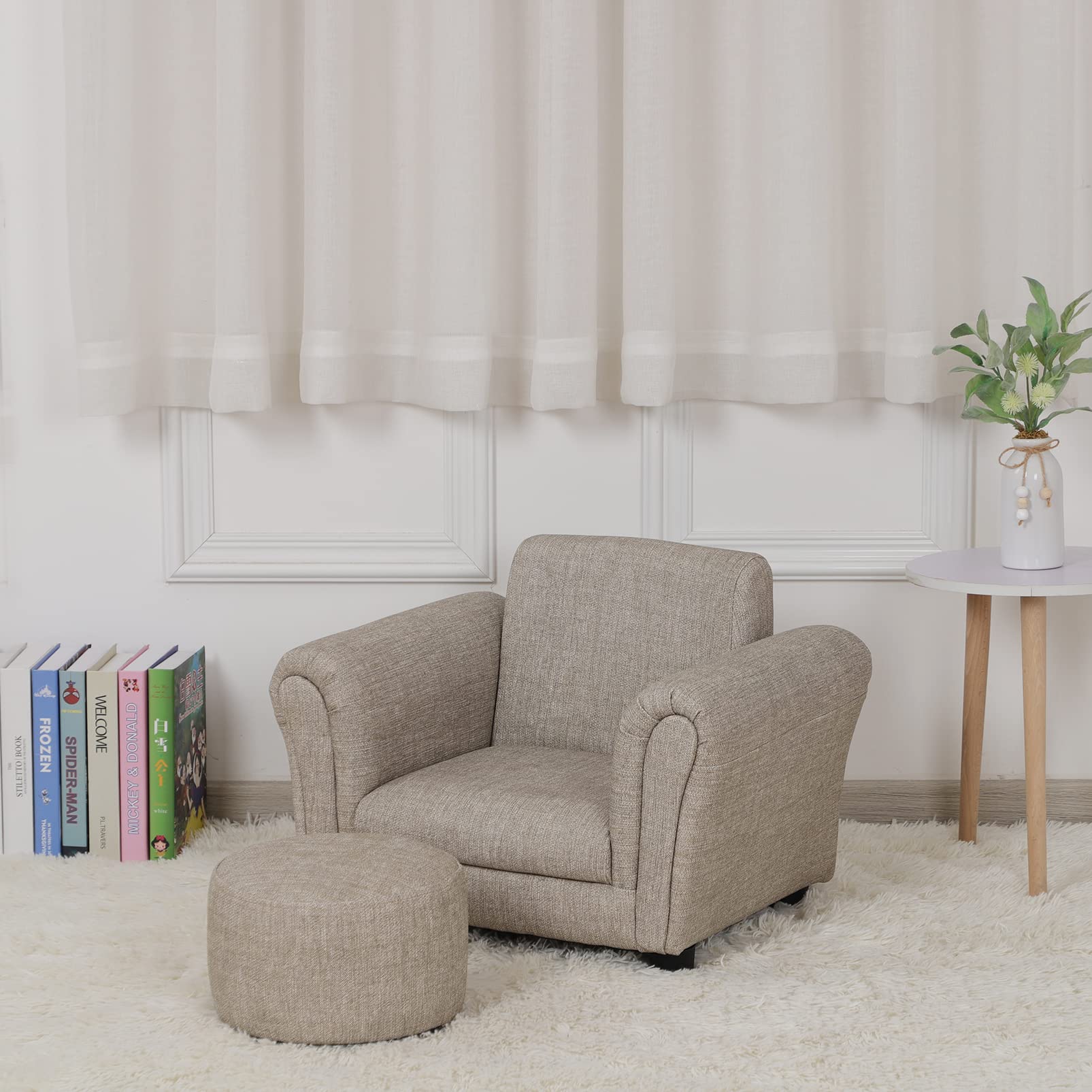 Getifun Kids Sofa Chair with Ottoman/PVC Leather Toddler Couch with Plastic Legs/Upholstered Children Armchair for Kids Under 4 Years Old/Single Seat with Stool (Double)