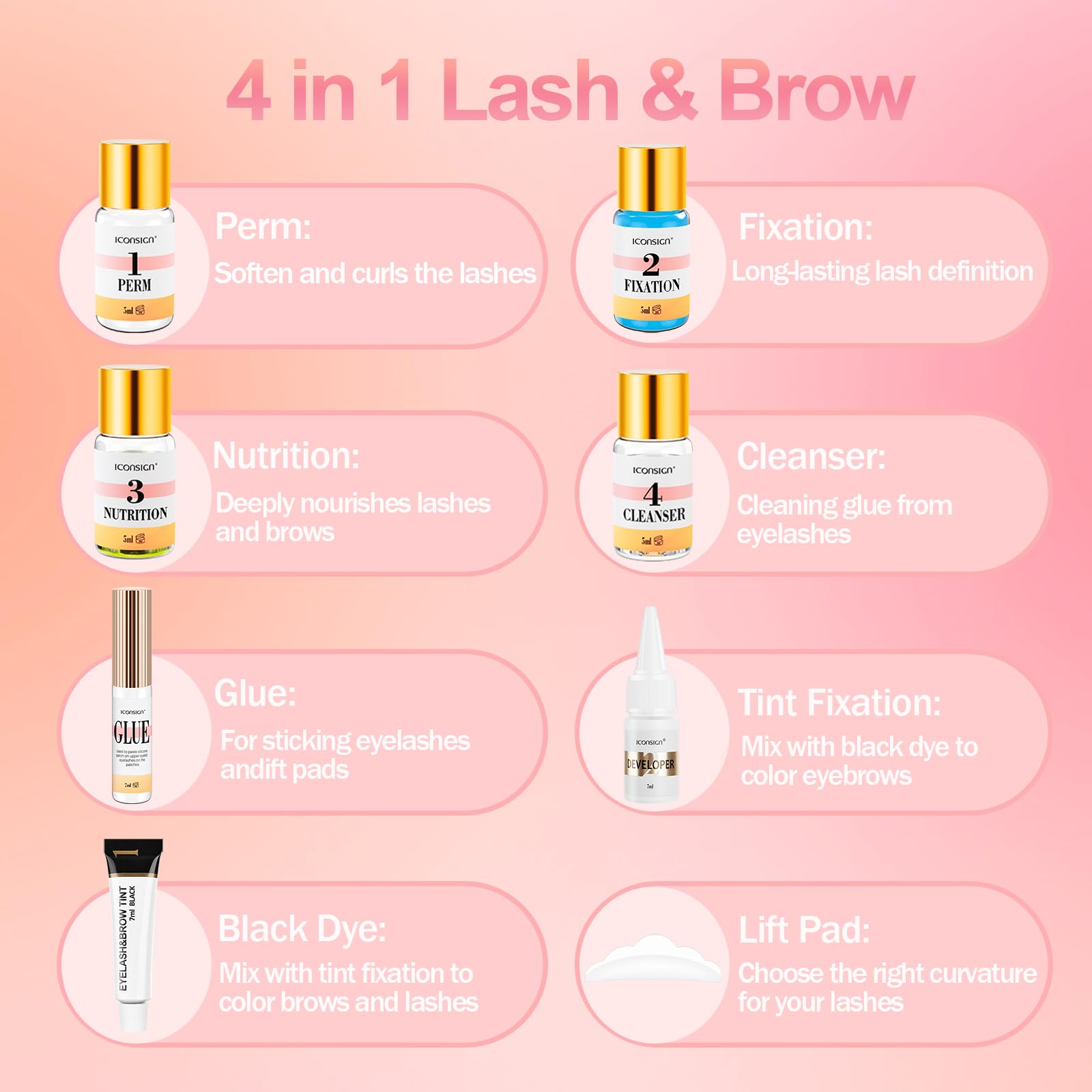 4 in 1 lash and brow lift kit,Professional Eyelash Perm Kit and Black Eyelash & Eyebrow Set, Quick Lifting Perming & Voluminous Coloring with Complete Tools DIY Use at Home & Salon Supplies (Black)