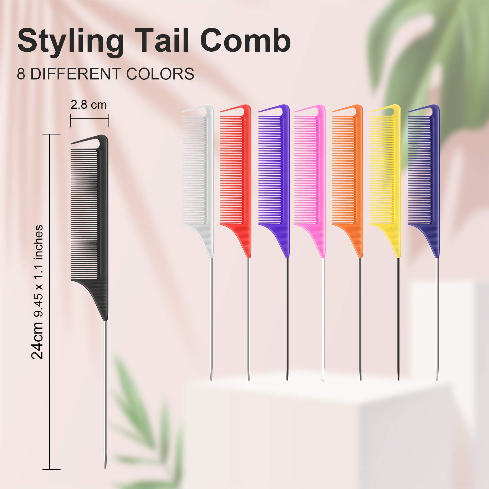 8 Pieces Pintail Comb Rat Tail Comb Hairdressing Styling Comb Anti-Static Heat Resistant Tail Comb Teasing Comb Parting Comb for Hair Salon Home Supplies, 8 Colors