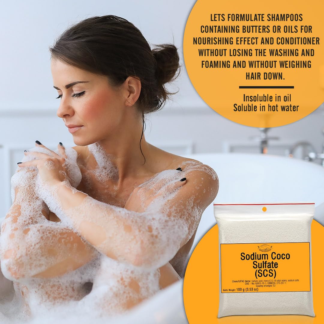 Artekas Innovation - Sodium Coco SULFATE (SCS) - Fine Granules - Anionic, Foaming Surfactant - for Homemade Solid Shampoo Bars, Soap, Foamy, Bubbly Products, Hair, Body - 200 g | 7.06 Oz