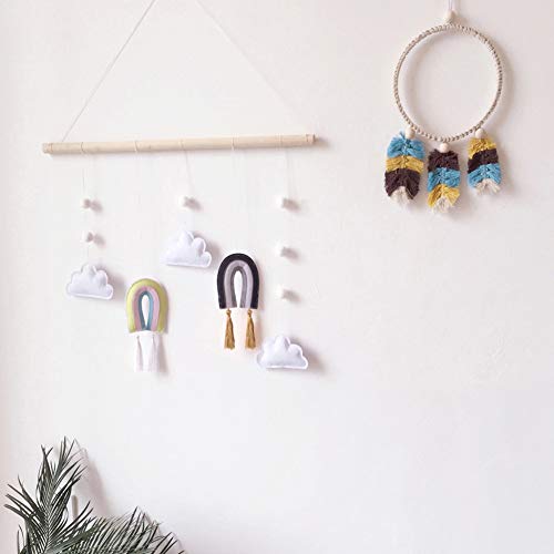 Jiecikou Wooden Wall Hanging Decor Cloud Rainbow Felt Wall Art Ornaments for Bedroom Nursery Room B