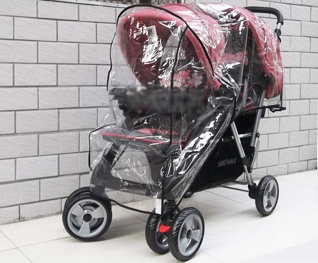 Universal Stroller Raincovers for Twins Baby Stroller Pushchair Waterproof Buggy Pram Raincoat Wind Dust Rain Covers PVC Double Carrycots Weather Shield Protector (Tandem Twin Buggy Rain Cover)