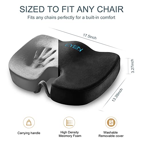 CYLEN Home-Memory Foam Bamboo Charcoal Infused Ventilated Orthopedic Seat Cushion for Car and Wheel Chair - Washable & Breathable Cover (Black)