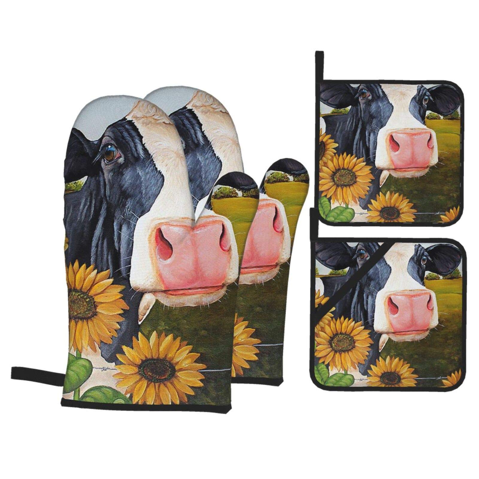 4pcs Oven Mitts and Pot Holders Set,Heat Resistant Oven Glove,Heat Resistant Pot Holders ,for Cooking Baking BBQ Kitchen Sets (Style 2)