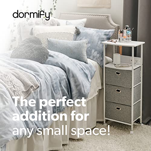 Dormify Storage Drawers Organizer on Wheels with Charging Station and USB Ports, Fabric Drawers for Clothes Storage Tower, Nightstand with Drawer Tower Organizer | Tall Skinny Dresser Closet | White