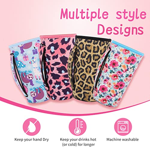 2Pack Reusable Neoprene Insulator Water bottle holder Sleeves with Handle Compatible with 28 oz Blender Bottle, YETI Rambler 20 oz, Stanley 20oz Tumbler and more(Blue Floral + Pink Cheetah)