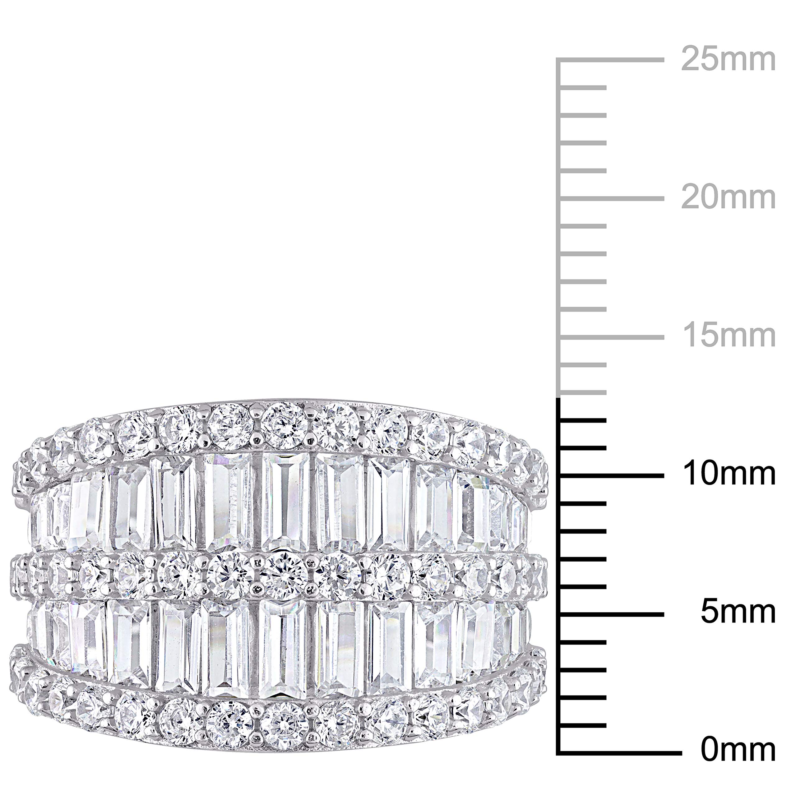 Abbie+Cleo Baguette and Round Cubic Zirconia Double Row Band Ring in Rhodium Flash Plated Sterling Silver, Size 7