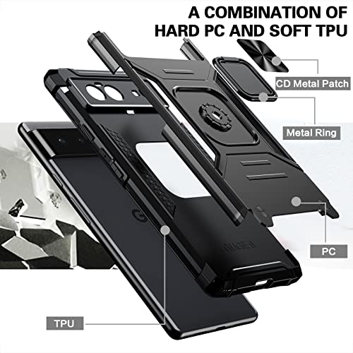 ANTSHARE for Google Pixel 6 Case with Screen Protector, Military Grade Dual Layer Shockproof Heavy Duty Protective Phone Case with Magnetic Kickstand Car Mount Holder for Pixel 6 5G 2021 6.4’’(Black)