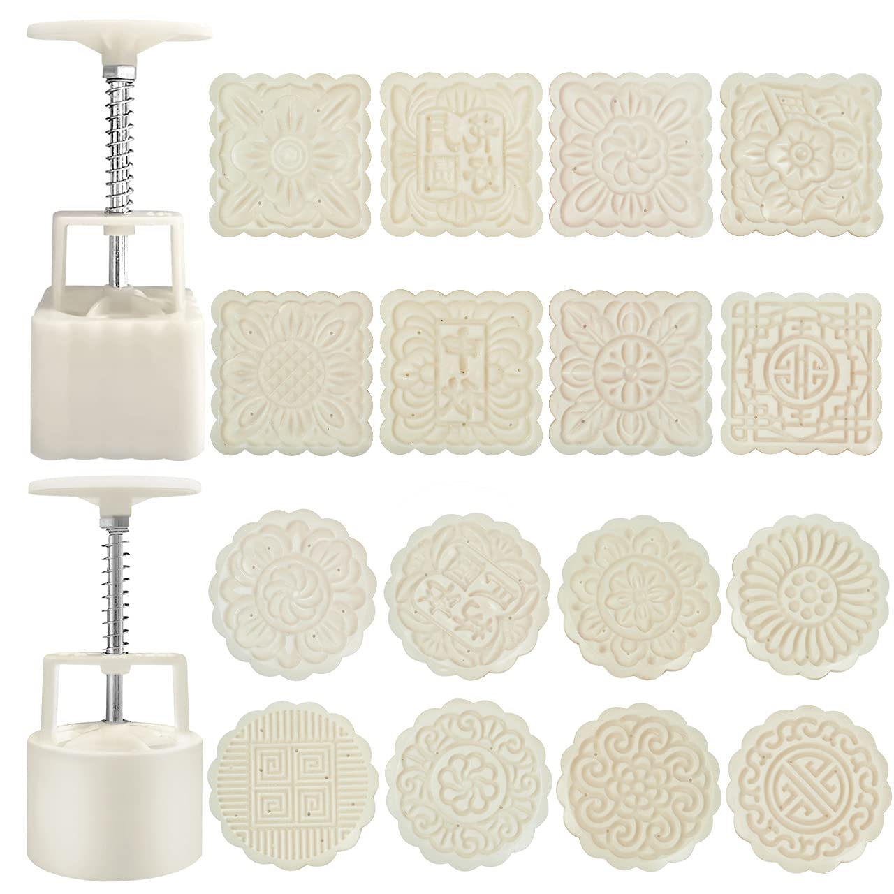 AIKEFOO Chinese Traditional Mid-Autumn Mooncake Mold,Biscuit Stamping Machine,18 pcs 100g/125g Different Round And Square Flower Pattern For 2 Sets.