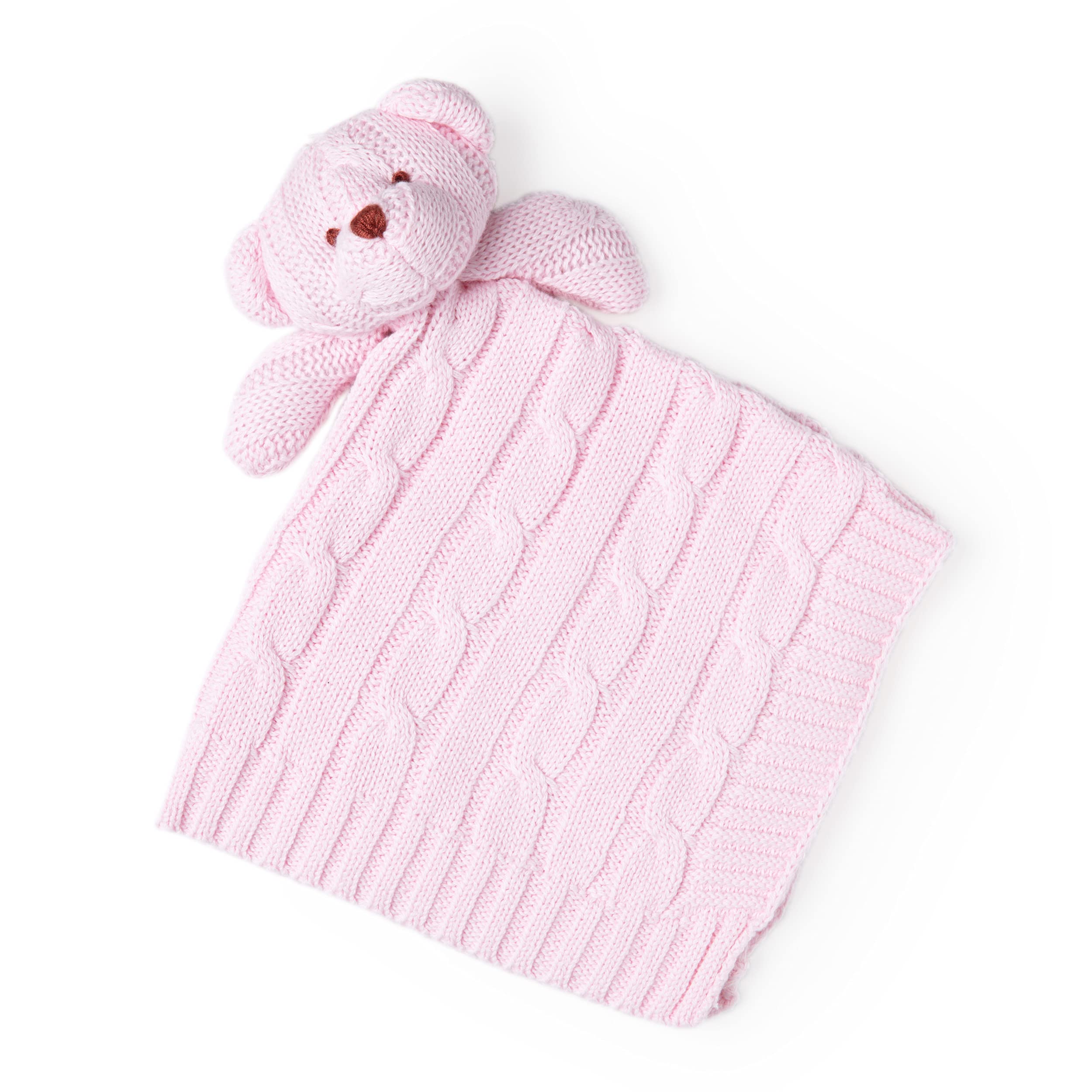 Baby Mode Pink Bear Knit Security Blanket, Size: 13'' W x 13'' H