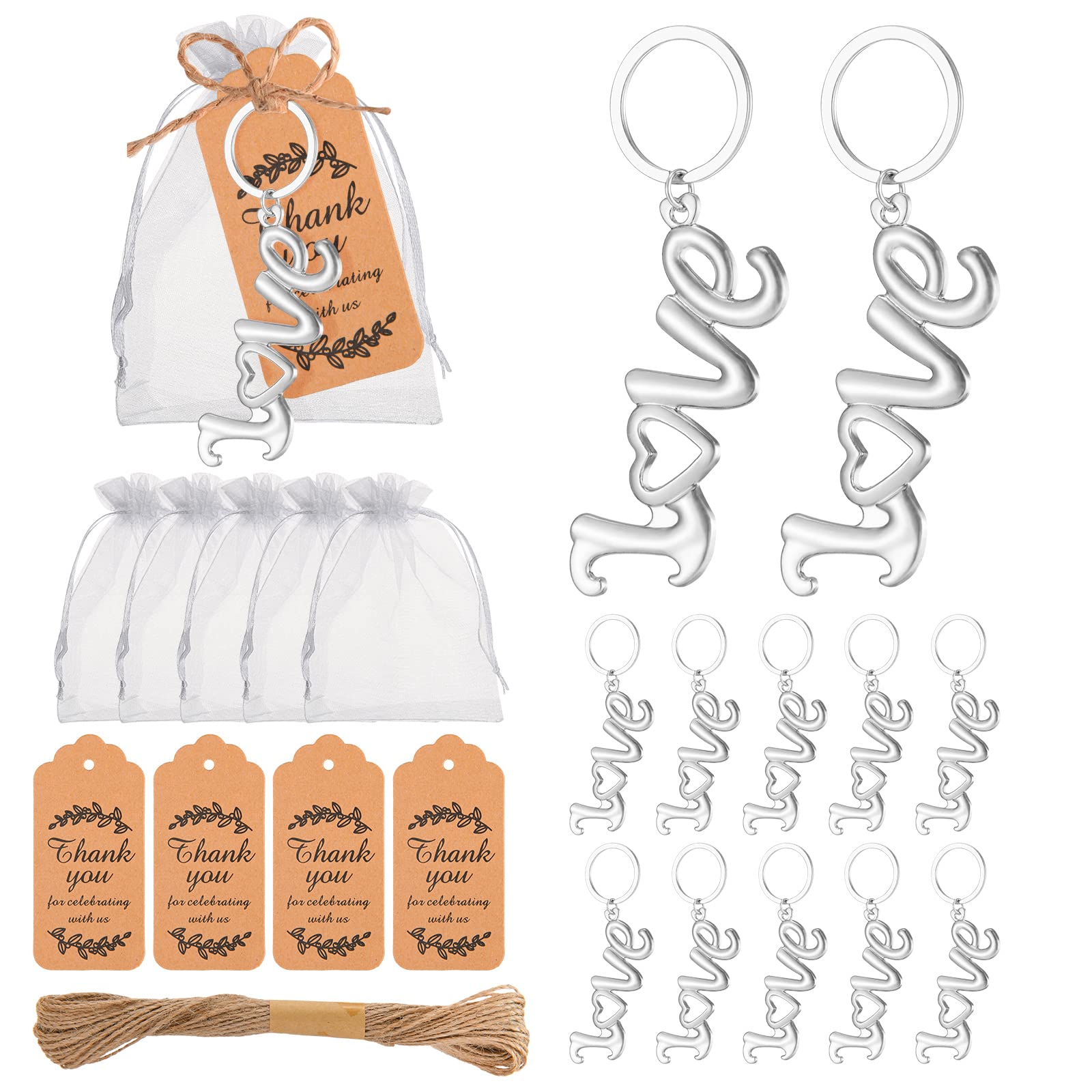 50Pieces Love Bottle Openers with Keychain/Keyrings and Thank You Tags Great Gifts for Wedding or Bridal Shower Favors, Souvenirs to Guests (Silver)