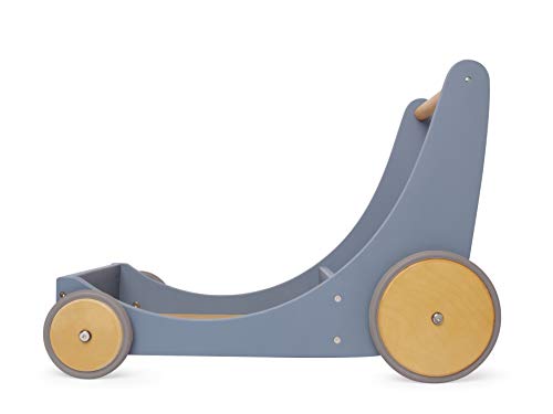 Kinderfeets 2-in-1 Wooden Cargo Walker Cart Wagon with Adjustable Rubber Wheels and Removable Basket for Children and Toddlers (Blue)