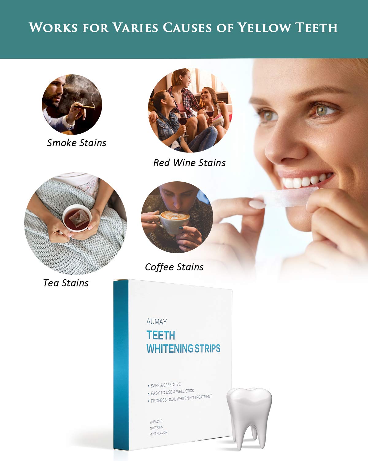 Professional Effects Teeth Whitening Strips 20 Treatments, 40 Strips, Teeth Whitening Kit Gel Products for Sensitive Teeth, Removes Coffee, Tea & Tobacco Stains