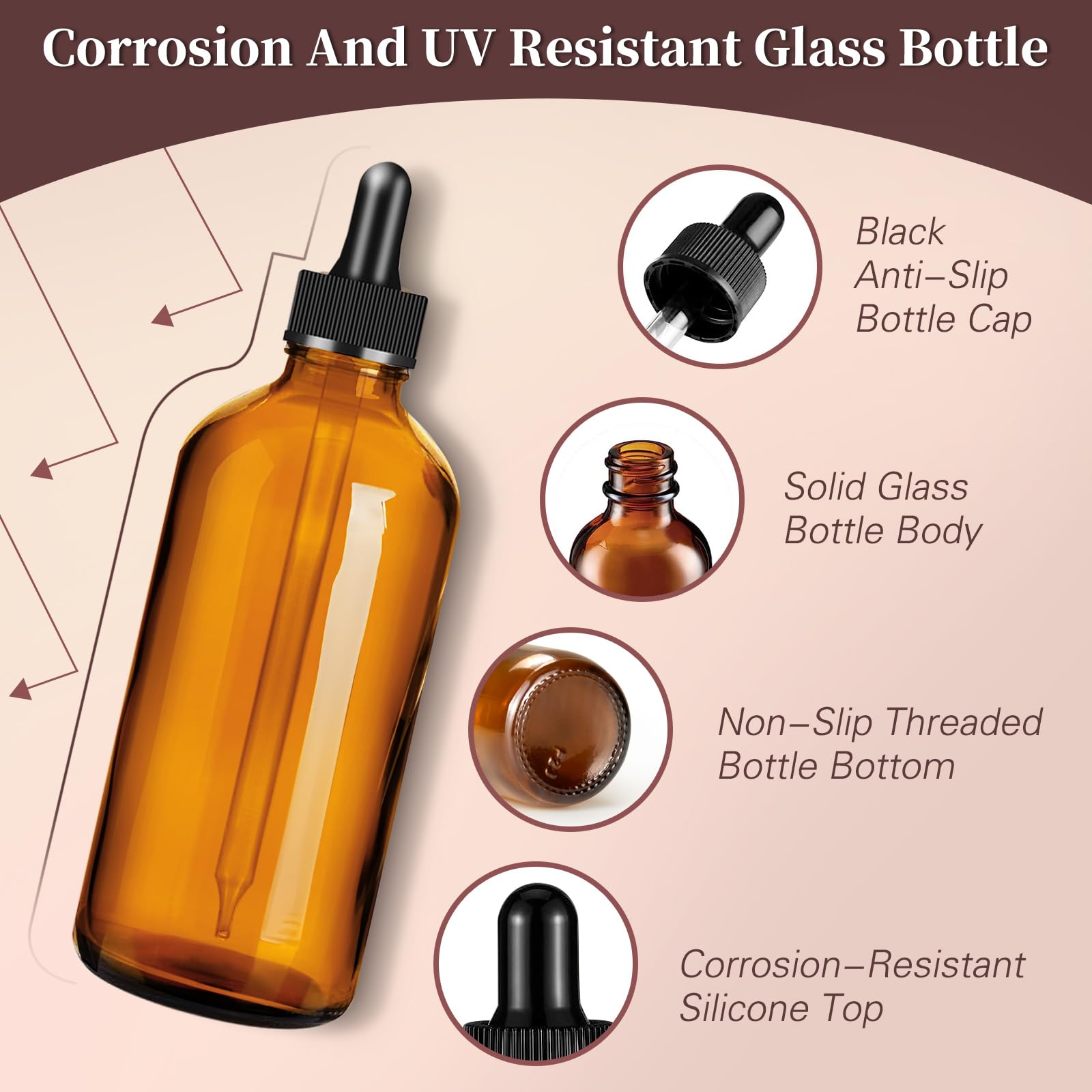 6Pcs 2 oz Dark Amber Dropper Bottles, 60ml Glass Tincture Bottles with Dropper, 1 Funnels, 2 Nozzles, 1 Long Plastic Dropper, 2 Bottle Caps, 2 Labels, Eye Dropper Bottle for Liquids, Essential Oils