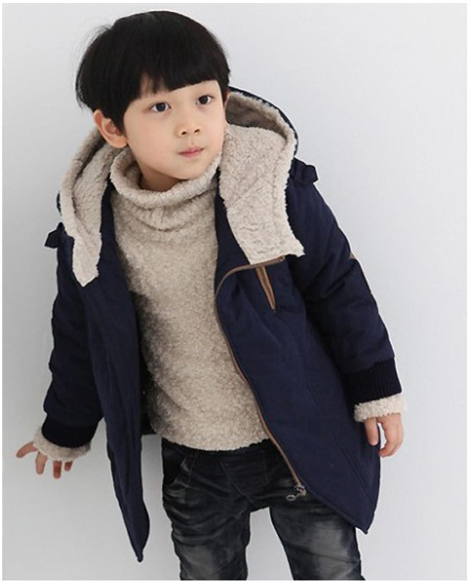 EISHOW Clearance Kids Boys Warm Thick Jackets Hooded Cotton Fleece Parka Coat Children Winter Zipper Outerwear (Navy, 4-5 years)