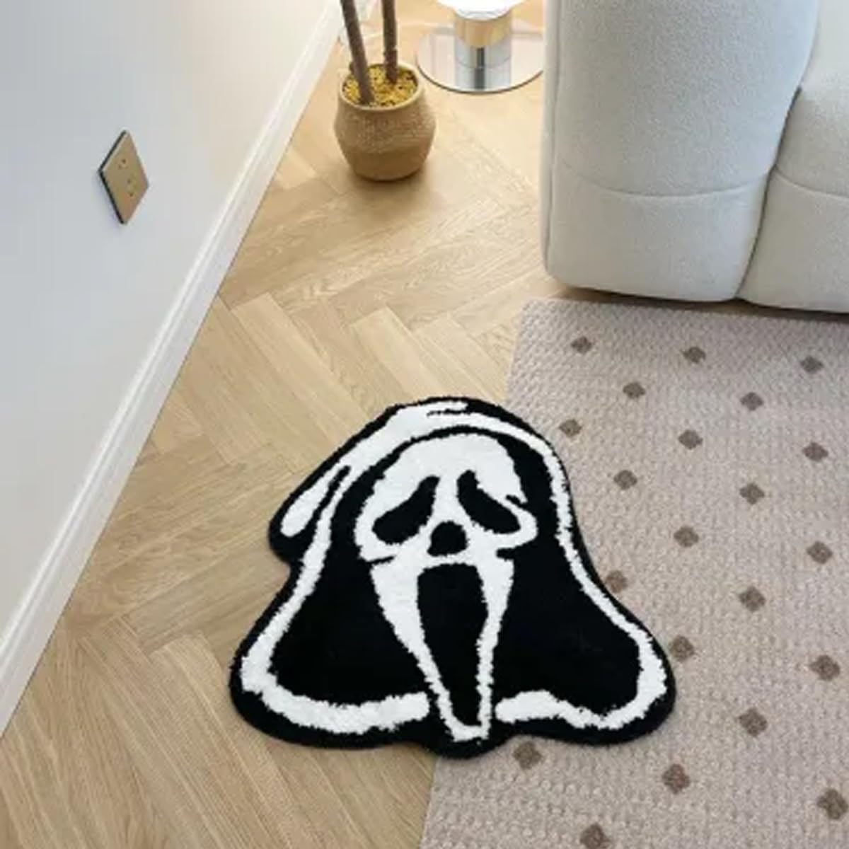 ACRYDECOR Creative Halloween Skull Face Shaped Rug Soft Bedroom Bedside Rug Non-Slip Playmats Floor Mat Living Room Mats (23.2X21.7 Inch)