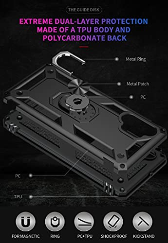 Anvzle for Samsung Galaxy A32 4G [Not Fit A32 5G] Case with [2 Pack] Tempered Glass Screen Protector, Galaxy A32 4G Heavy Duty Armor [Military-Grade] Protective, with Magnetic Ring Stand Cover (Black)