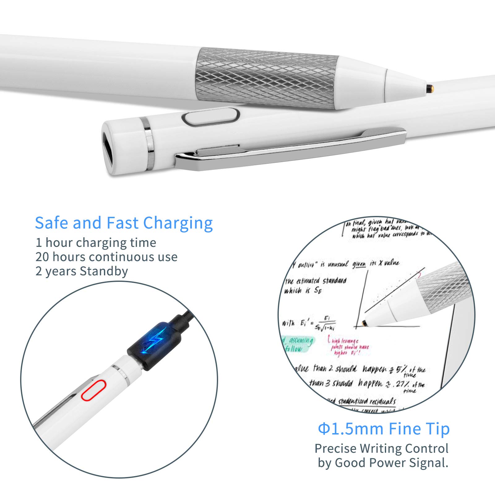 Stylus Pencil for iPad 9.7 iPad Pro 10.5 Inch Pen,Minilabo Touch Screens Active Stylus Digital Pen with 1.5mm Fine Tip Stylist Pen for iPad 9.7 iPad Pro 10.5 Inch Drawing and Writing Pencil,White