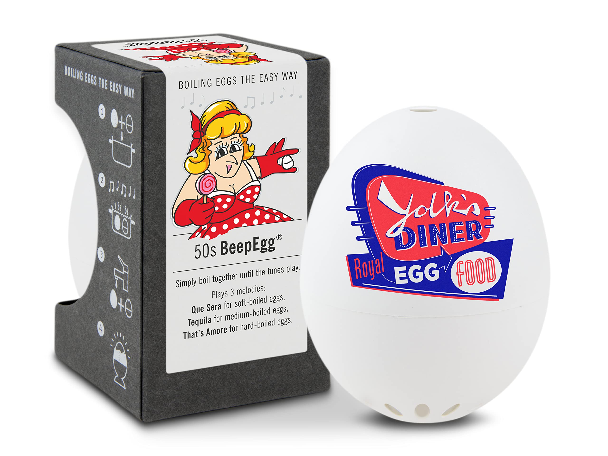 50s BeepEgg – Egg Timer for Boiling Eggs – Musical Egg Cooker for Soft, Medium, Hard Boiled Eggs – Food Safe – Singing Floating Egg Timer – Egg Cooker for 3 Levels of Doneness - Brainstream