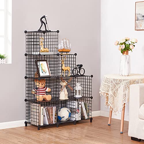 ANWBROAD Wire Cube Storage Organizer, 9 Cube Metal Grid, Wire Shelves Organizer, C grids Panels, Closet Organizer Shelves, Ideal for Bedroom Living Room Office 11.8β x 11.8β Black ULWT009B