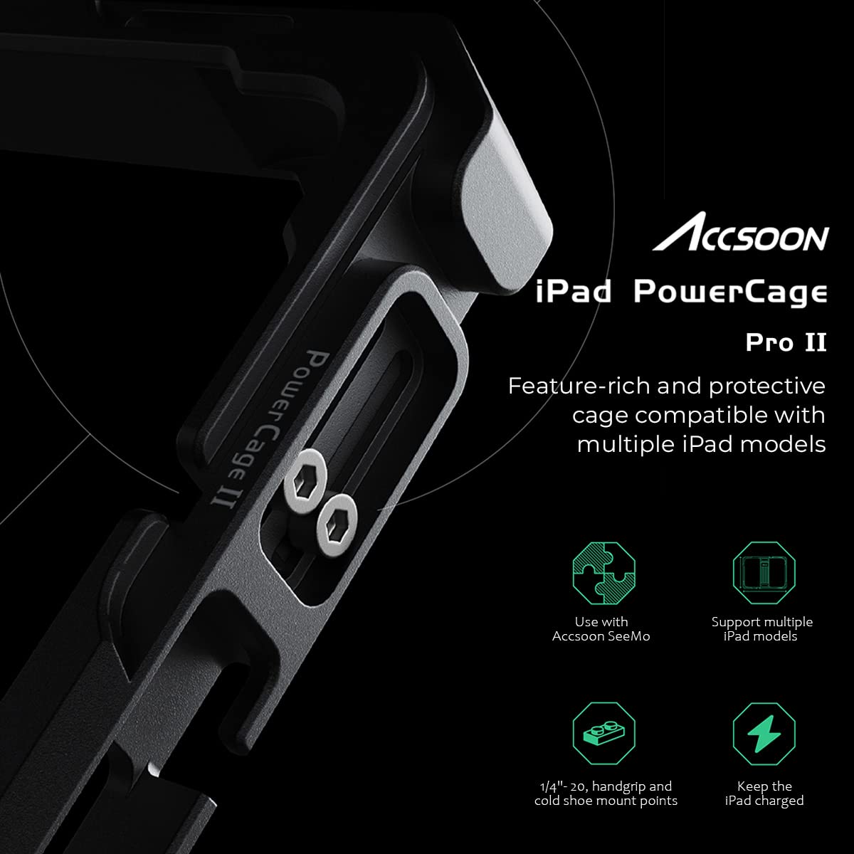 Accsoon Power Cage Pro Ⅱ for iPad, Compatible with IPad Pro - 12.9 inch (Gen 3, 4, 5, 6), W ACC04 NP-F Battery Plate Adapter