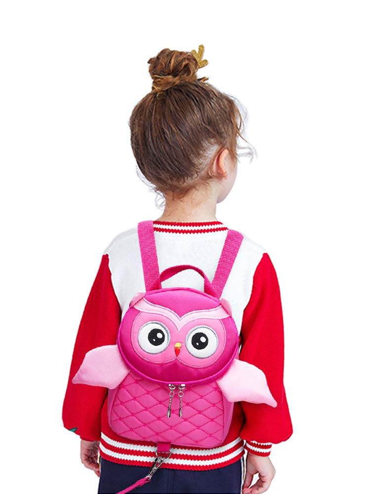 Yuepin Backpack Leash for Toddlers + Anti Lost Wrist Link, Owl Kids Backpack Harness with Leash for 1-5 Years Old Boys and Girls Christmas Gift (Pink)