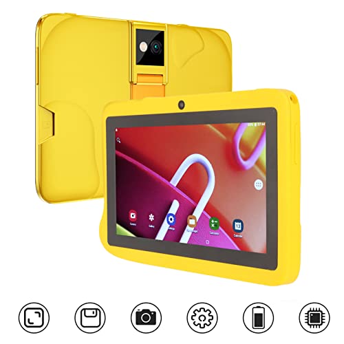 7 Inch Kids Tablet, Yellow Octa Core Processor Front 2MP Rear 5MP 4GB 128G 100-240V Tablet Support 10 for Study (Yellow)