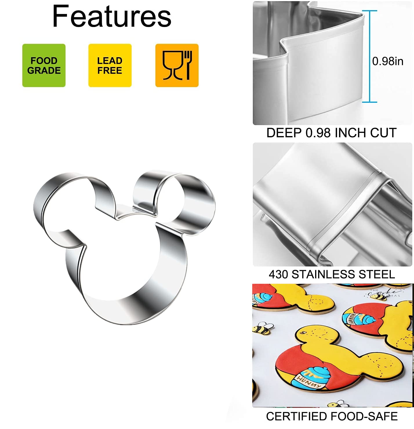 8 Pieces Mickey Mouse Cookie Cutters,Stainless Steel Cutters Mickey Minnie Mouse Shaped Biscuit Molds for Themed Birthday Baby Shower Holiday Parties