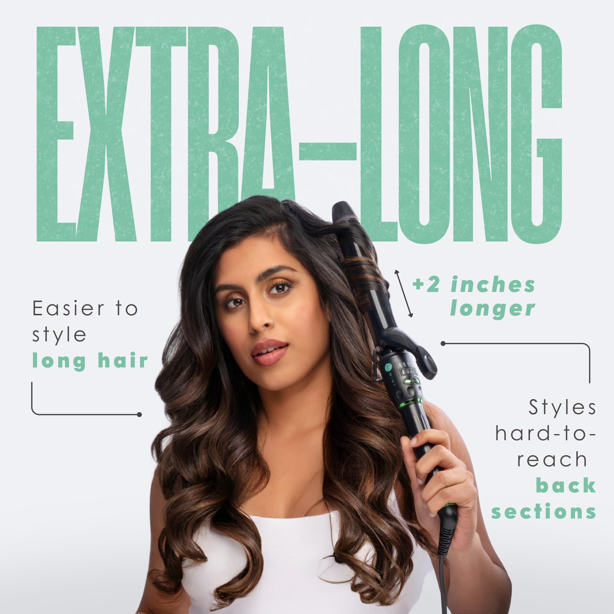 MINT Professional Extra Long Hair Curling Iron 1 1/4 inch | 2-Heater Ceramic Barrel That Stays Hot | 1.25 Inch Hair Iron Curler for Medium to Large Curls | Travel-Ready International Dual Voltage