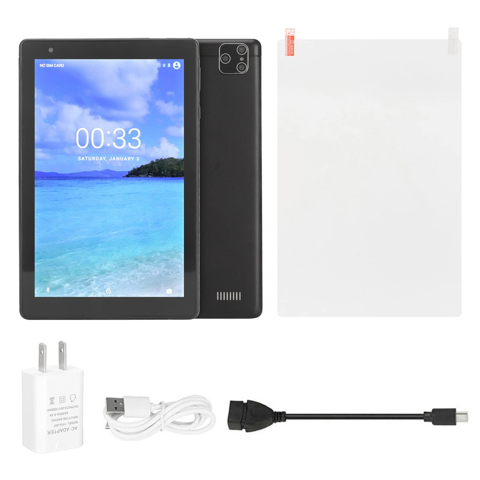 8.1 Inch Tablet, Android 10 2.4/5Ghz WiFi Tablet PC, 4+64GB, MTK6592 CPU, 720x1280P, with 3 Card Slots, Black, for Entertainment