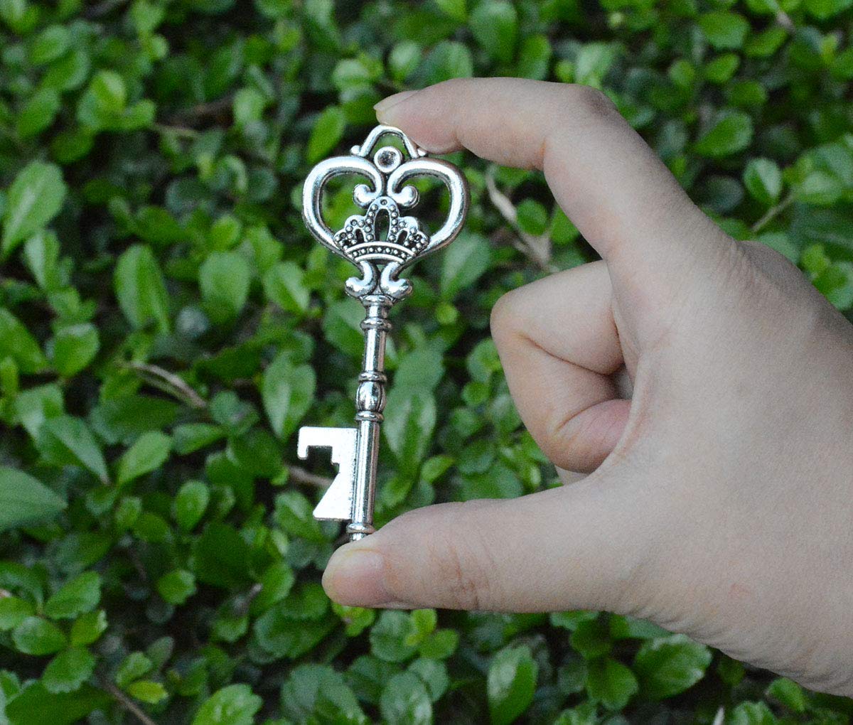 50 Pcs Silver Skeleton Key Beer Bottle Opener With 100 Pcs Thank You Card and 98 Feet Hemp Rope for Wedding Party Favors (50pcs Silver)