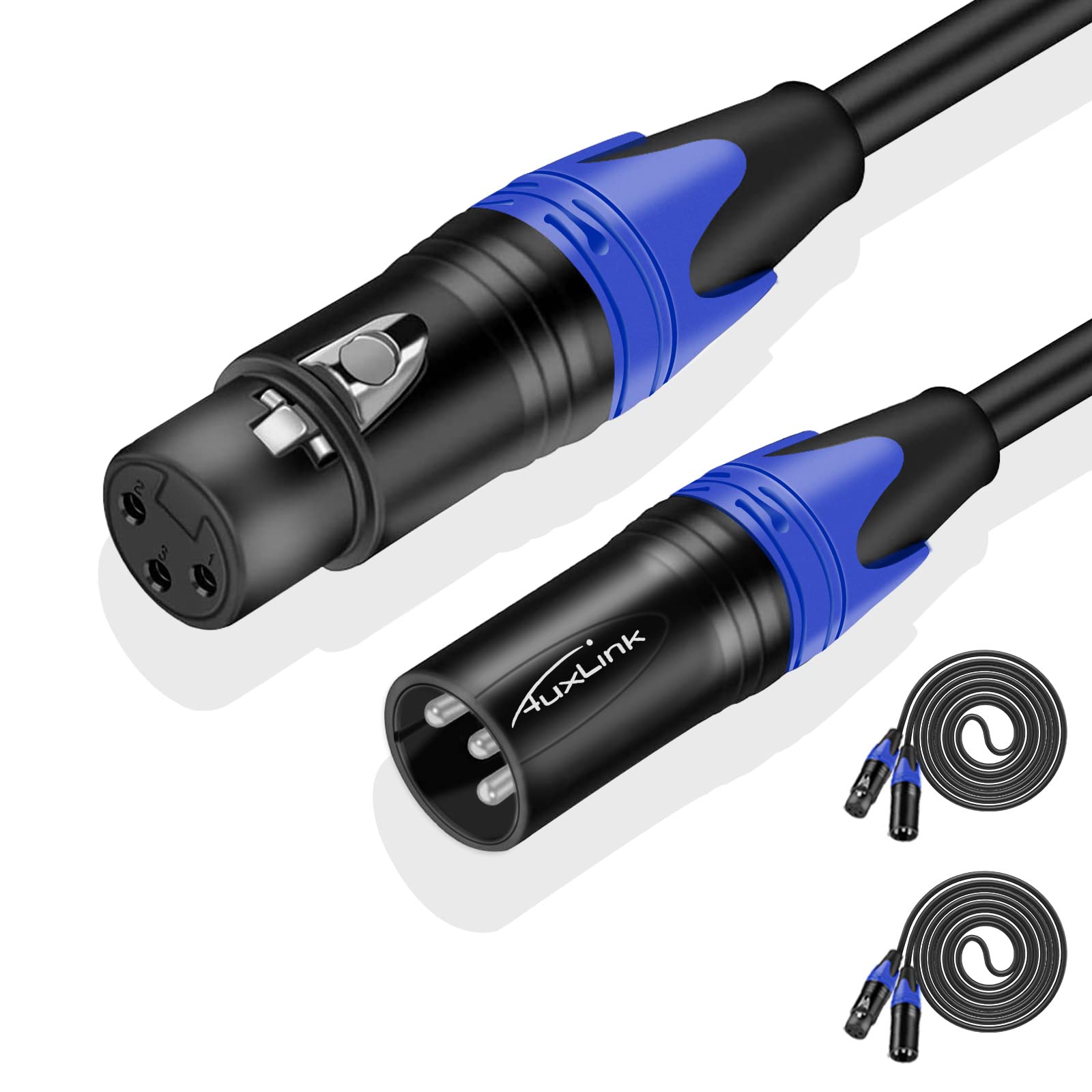 AuxLink XLR Cable 50ft 2 Pack, XLR Microphone Cable Male to Female, Balanced XLR Cable Suitable for Preambles, Speaker Systems, Radio Station and More